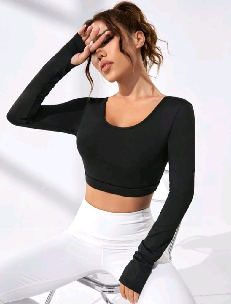 Crop Top Manga Larga Transpirable - Negro Ref. 2155 - SPLING SPORT